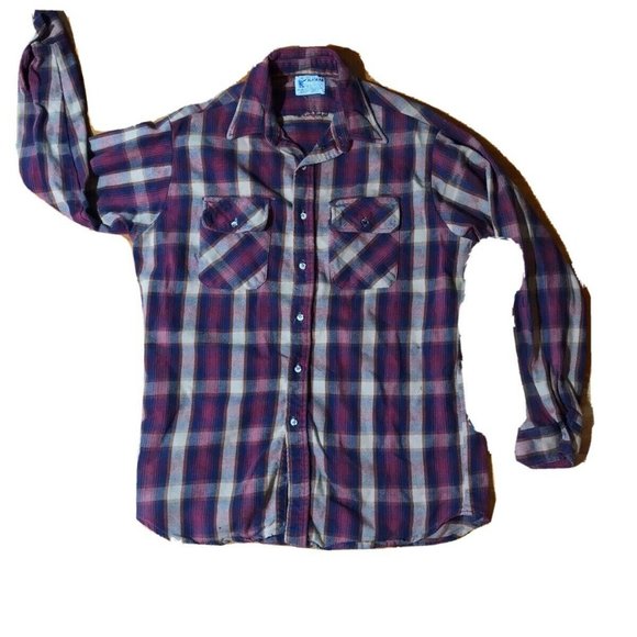 ALASKAN | Shirts | Vintage The Alaskan Red Orange Blue Brown Flannel ...